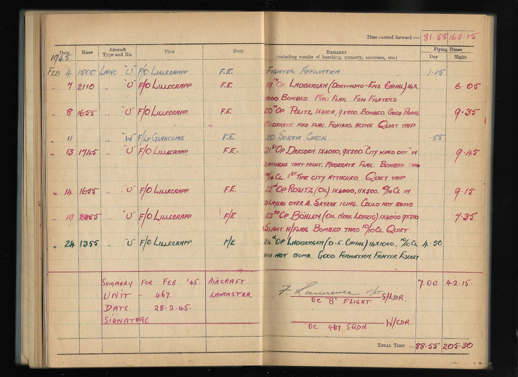 Sgt S C Webb, 467 Sqn RAAF, Lancasters – Royal Air Force Flight ...